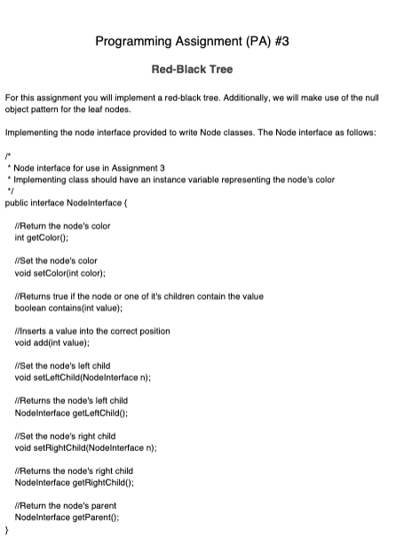 Solved Programming Assignment (PA) #3 Red-Black Tree For | Chegg.com