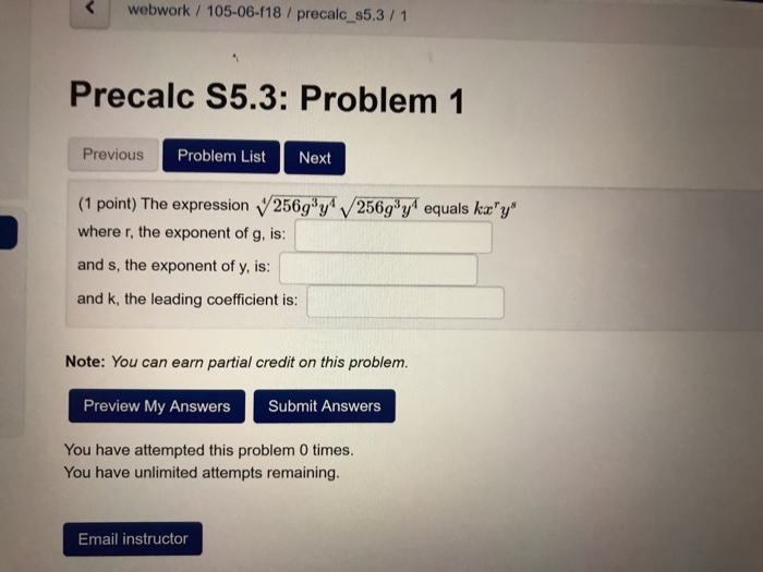 Solved webwork / 105-06-118 / precalc_ s5.3/1 Precalc S5.3: | Chegg.com