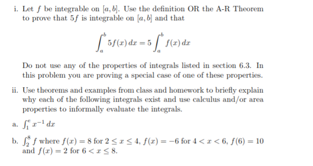 Solved i. Let f be integrable on [a,b]. Use the definition | Chegg.com