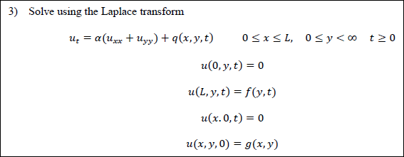 Solved 3) Solve using the Laplace transform U= a(Uxx + uyy) | Chegg.com