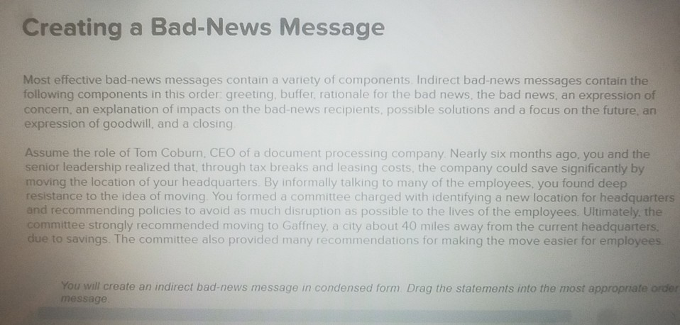 Solved Creating A Bad News Message Most Effective Bad News