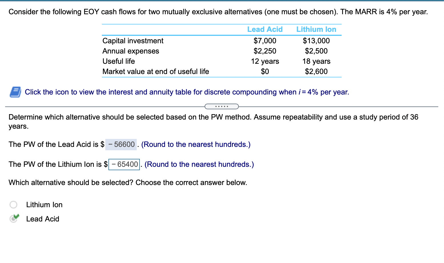 Solved Consider the following EOY cash flows for two | Chegg.com