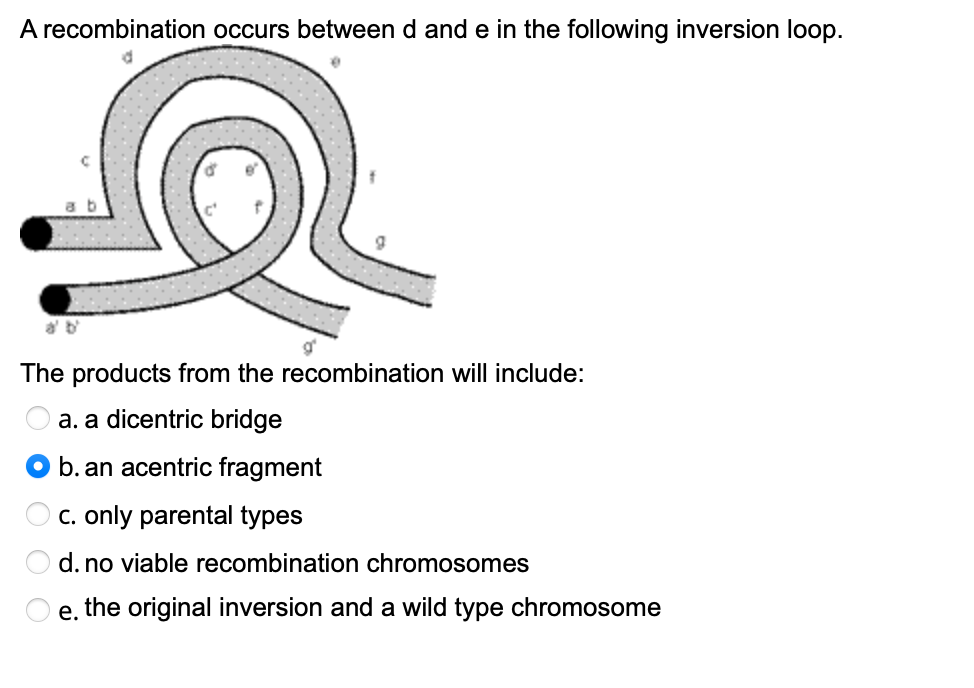 Solved A recombination occurs between d and e in the | Chegg.com