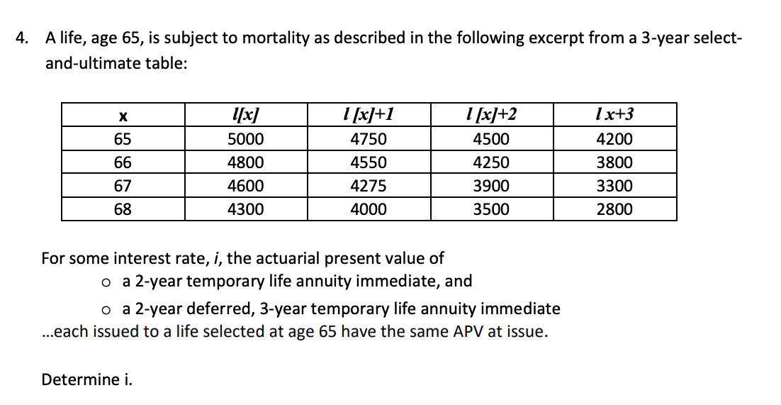 Solved 4. ﻿A life, age 65 , ﻿is subject to mortality as | Chegg.com