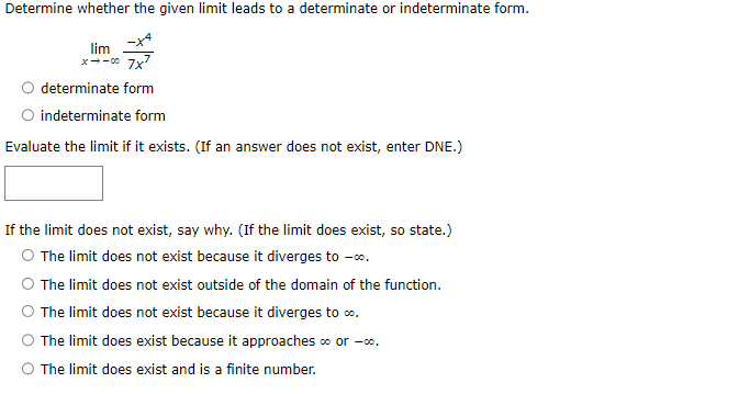 Solved limx→−∞4x2+6 determinate form indeterminate form | Chegg.com