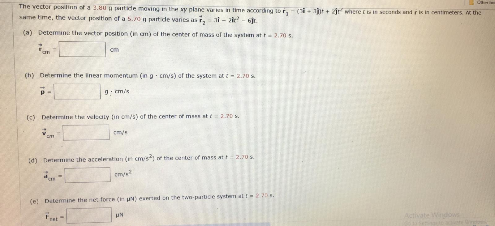 Solved Other bos The vector position of a 3.80 g particle | Chegg.com