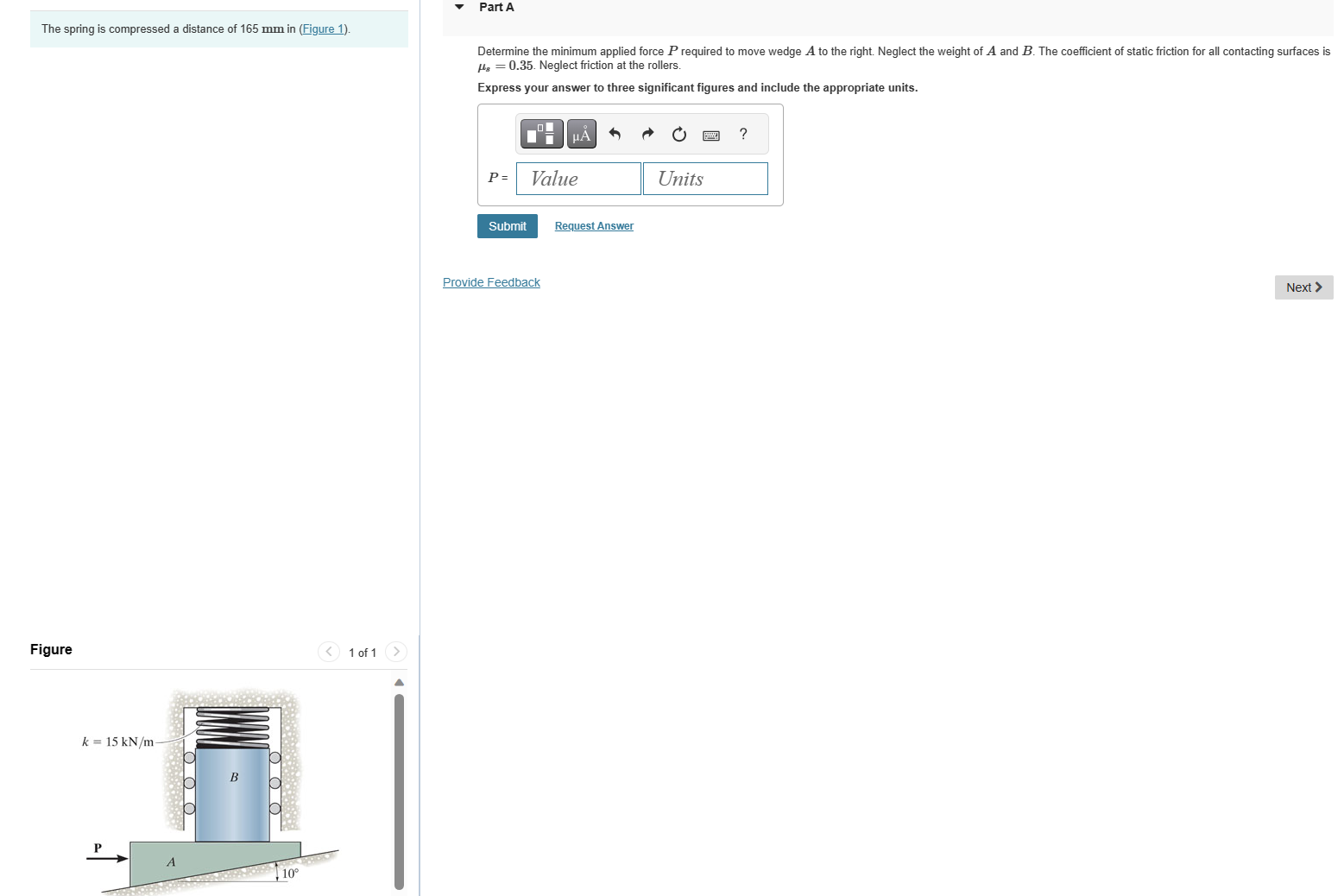 Solved The spring is compressed a distance of 165mm ﻿in | Chegg.com