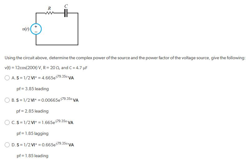 Solved Using the circuit above, determine the complex power | Chegg.com