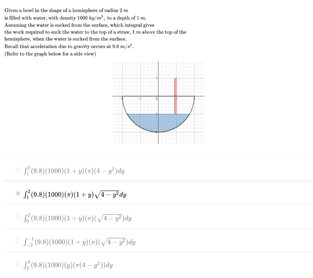 Solved Given a bowl in the shape of a hemisphere of radius 2 | Chegg.com