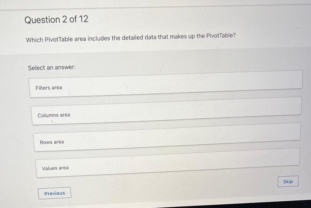Solved Which PivotTable area includes the detailed data that | Chegg.com