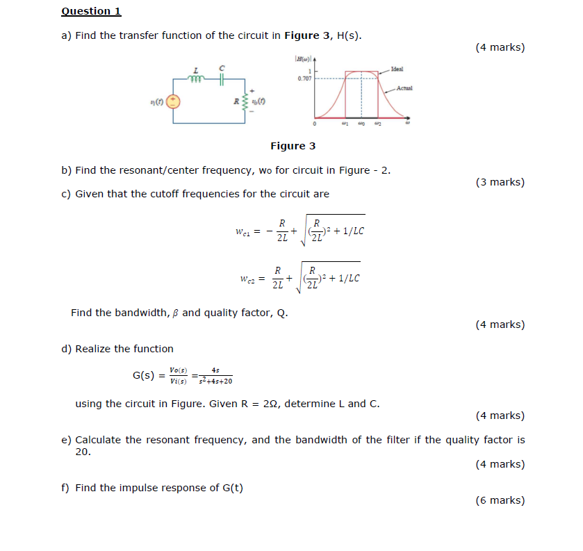 Solved Question 1a) ﻿Find the transfer function of the | Chegg.com