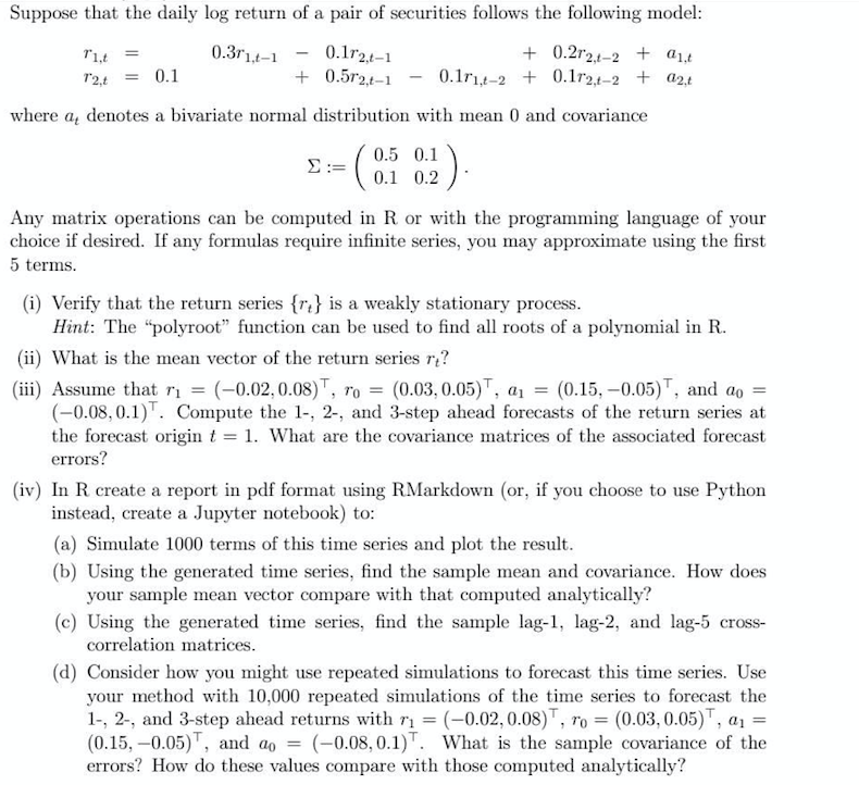 Suppose that the daily log return of a pair of | Chegg.com