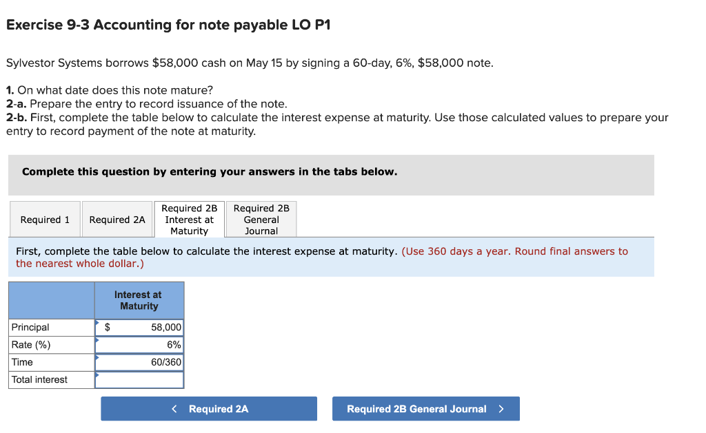 Solved Exercise 9-3 Accounting for note payable LO P1 | Chegg.com