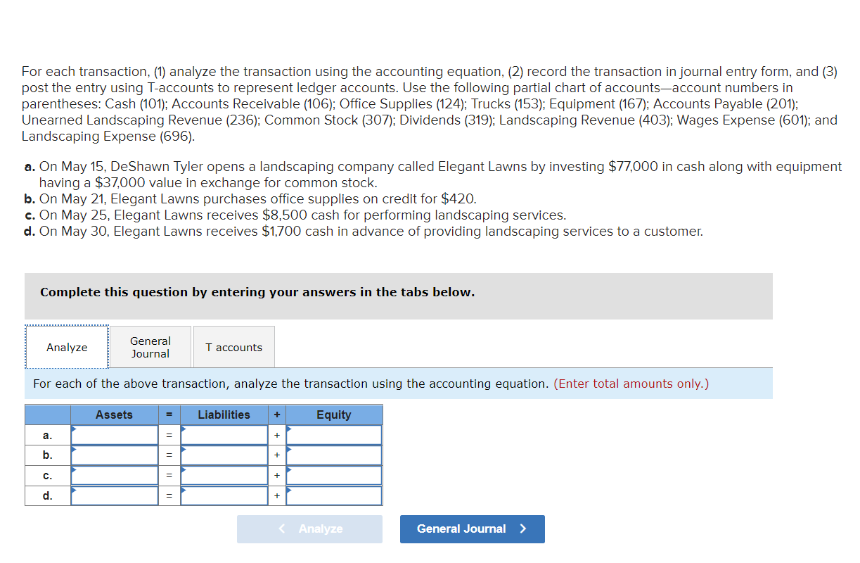 Solved For each transaction, (1) analyze the transaction | Chegg.com