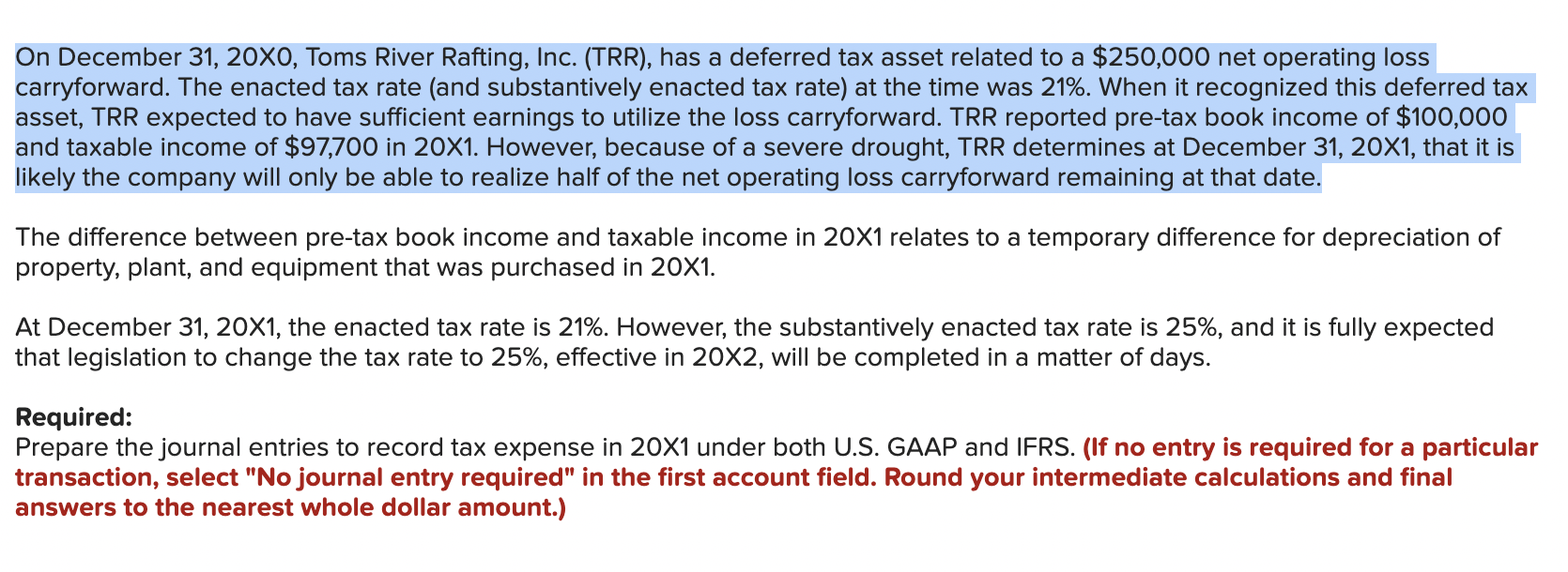 Solved On December 31, 20X0, Toms River Rafting, Inc. (TRR), | Chegg.com