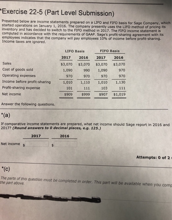 Solved Exercise 22-5 (Part Level Submission) Presented below | Chegg.com