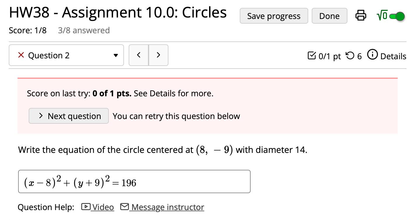 Solved X Question 8 0/1 pt 6 Details Score on last try: | Chegg.com