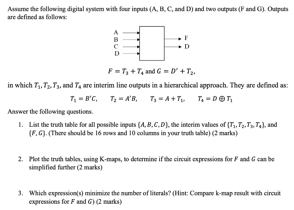 Solved Assume the following digital system with four inputs | Chegg.com
