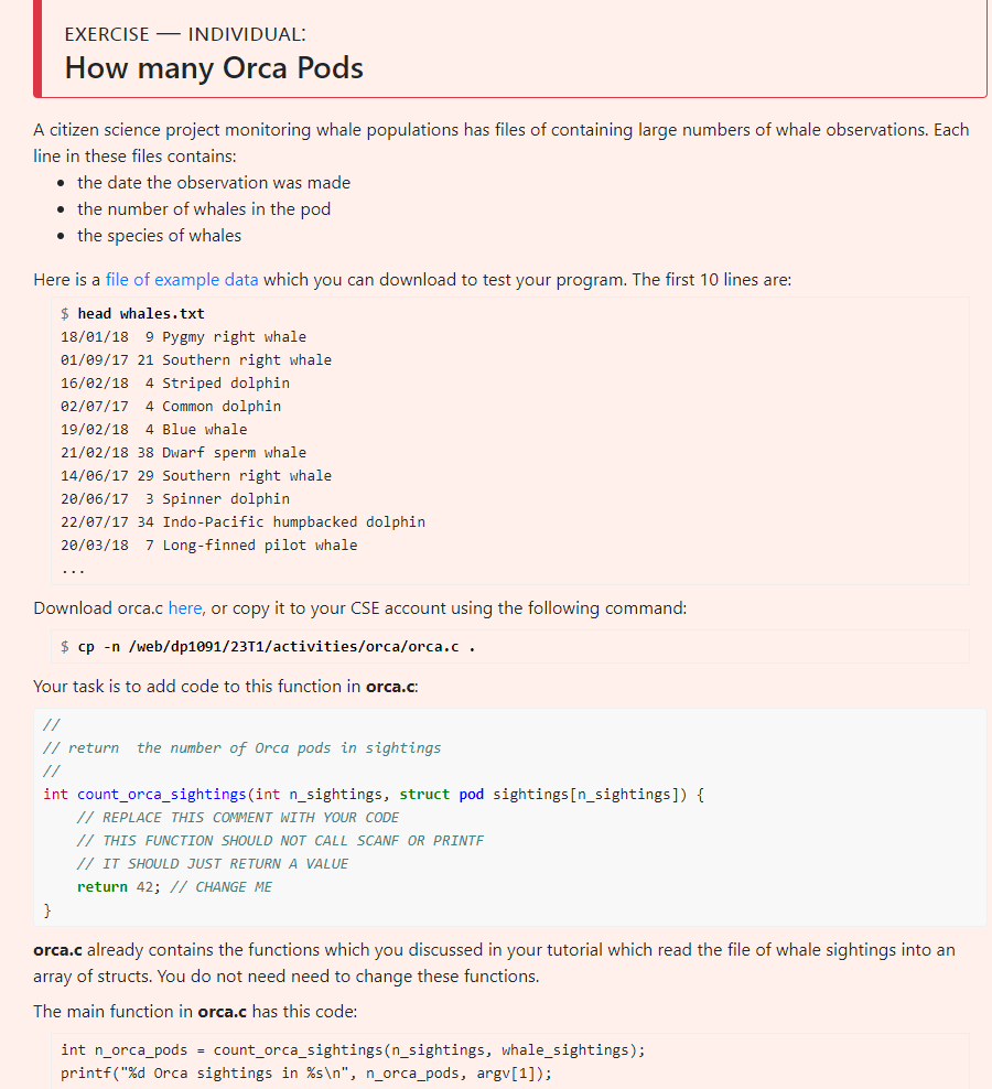 Solved EXERCISE - INDIVIDUAL: How many Orca Pods A citizen | Chegg.com