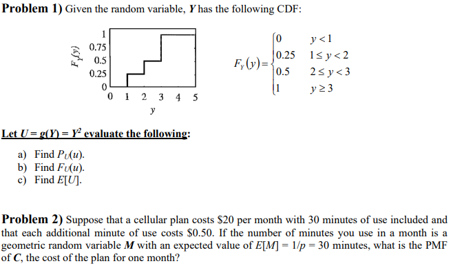 Solved Problem 1) Given the random variable, Y has the | Chegg.com
