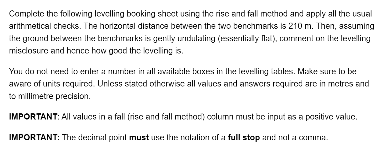 Solved Complete the following levelling booking sheet using | Chegg.com