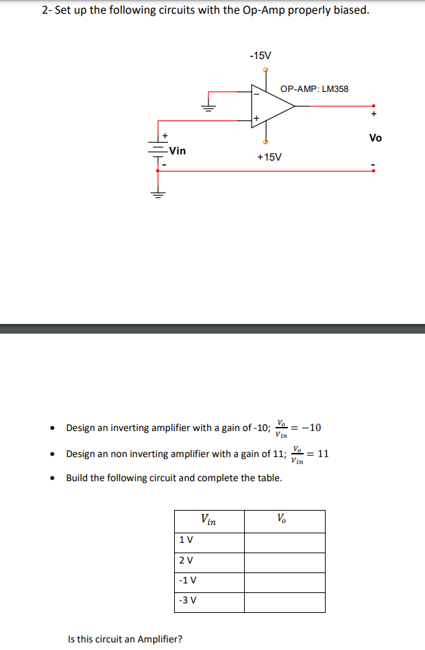 Solved 2- Set up the following circuits with the Op-Amp | Chegg.com