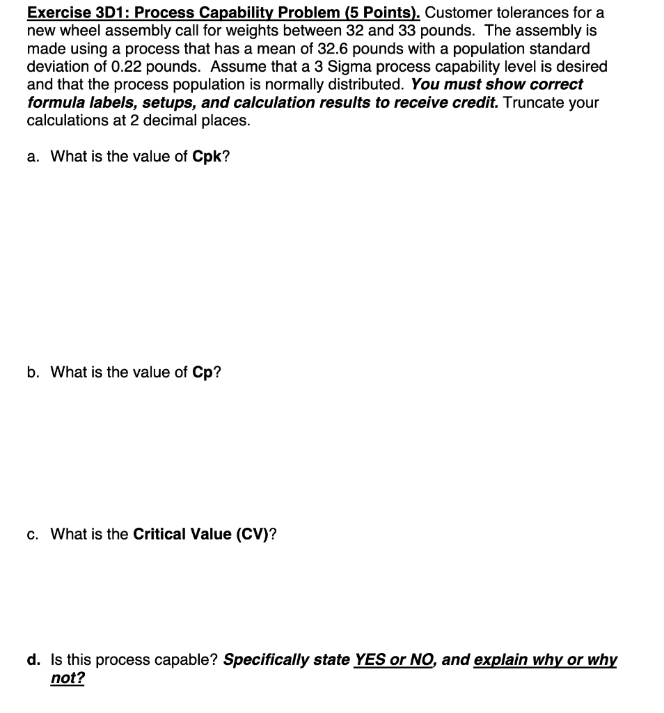 Solved Exercise 3D1: Process Capability Problem (5 Points). | Chegg.com