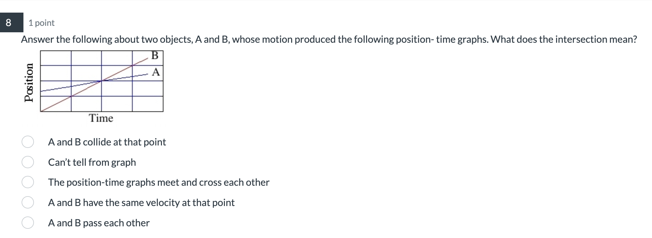 Solved 8 1 point Answer the following about two objects, A | Chegg.com