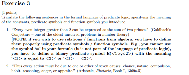 Solved Exercise 3 [4 points) Translate the following | Chegg.com