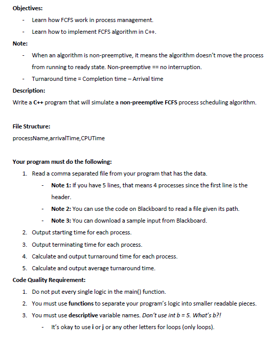 Solved Objectives: Learn how FCFS work in process | Chegg.com