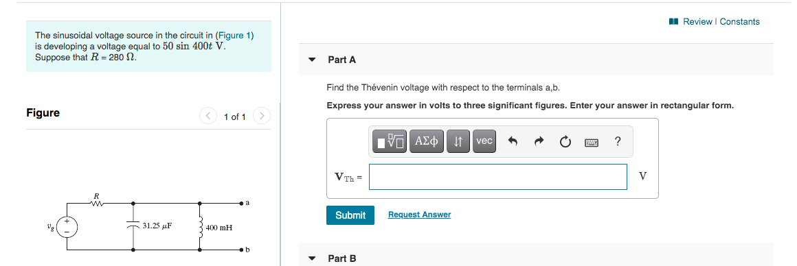 Solved Review Constants The sinusoidal voltage source in the | Chegg.com