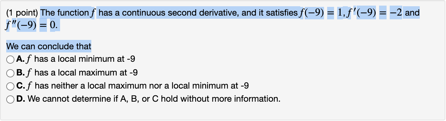 Solved (1 point) The function f has a continuous second | Chegg.com