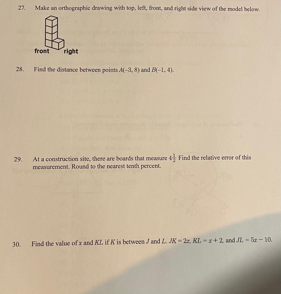 Solved 27. Make an orthographic drawing with top, left, | Chegg.com