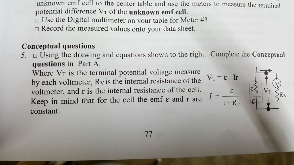 Solved unknown potential difference VT of the unknown emf | Chegg.com