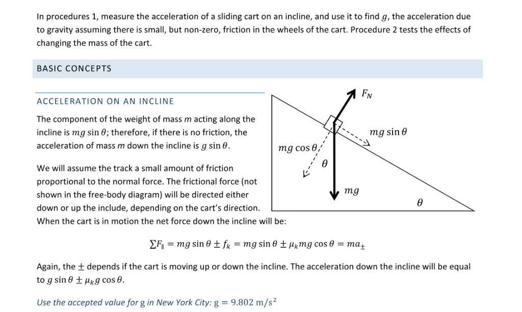 In procedures 1, measure the acceleration of a | Chegg.com