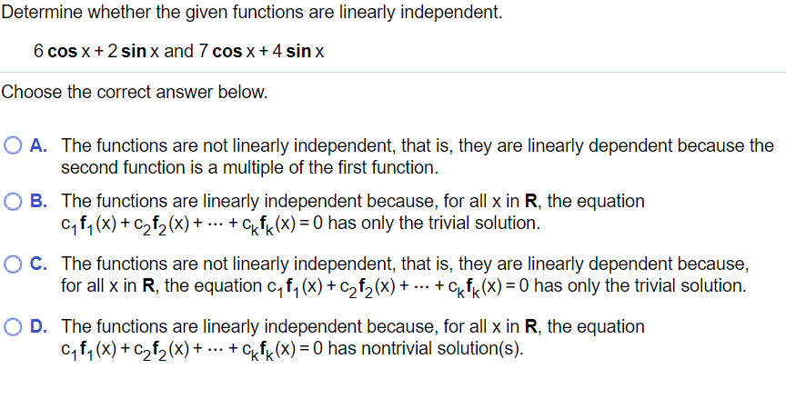 Solved Determine whether the given functions are linearly | Chegg.com