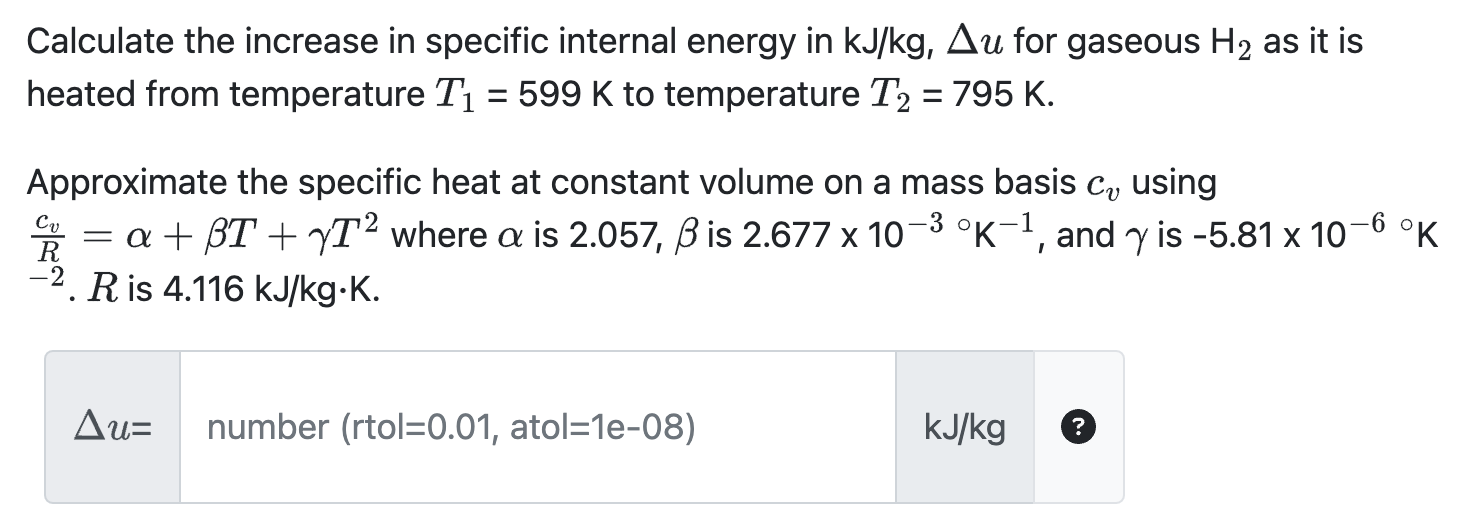 Solved Calculate the increase in specific internal energy in | Chegg.com