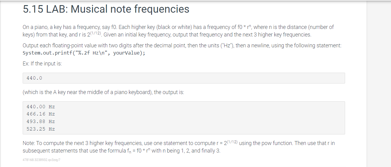 Solved 5.15 LAB: Musical note trequencies On a piano, a key | Chegg.com