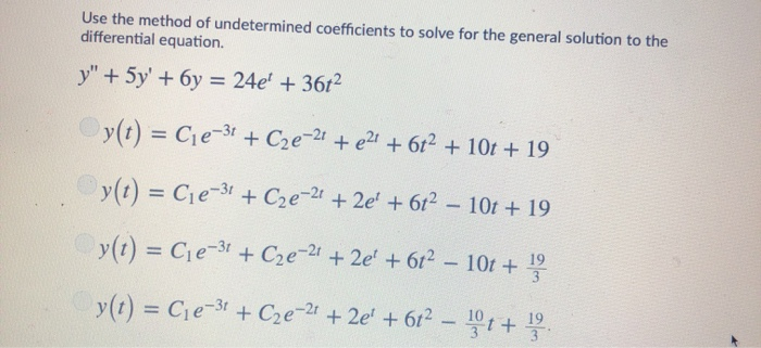 Solved Use the method of undetermined coefficients to solve | Chegg.com
