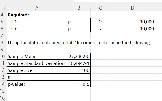 Solved I ONLY NEED THE CORRECT EXCEL FORMULA TO FIND THE t= | Chegg.com