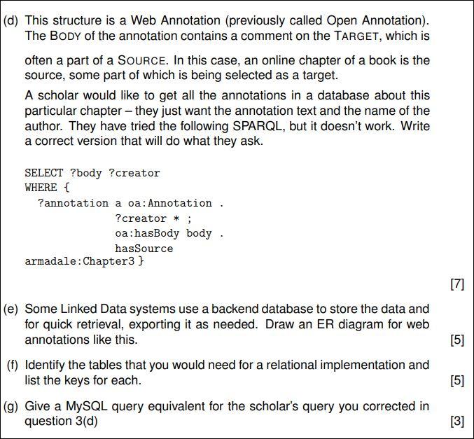 Solved d) This structure is a Web Annotation (previously | Chegg.com