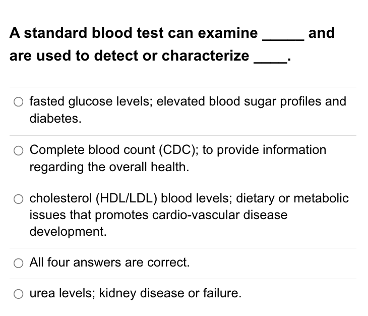 Solved A standard blood test can examine and are used to | Chegg.com