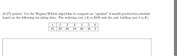 Solved 0.375 points) Use the Wagner-Whit in algorithm to | Chegg.com