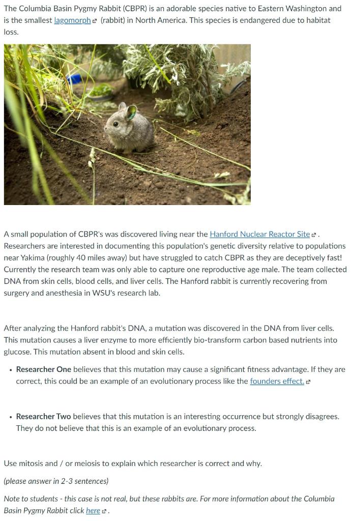 Solved The Columbia Basin Pygmy Rabbit (CBPR) is an adorable | Chegg.com