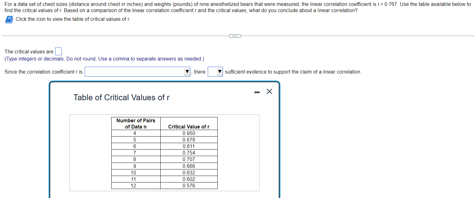 Solved find the critical values of r. ﻿Based on a comparison | Chegg.com