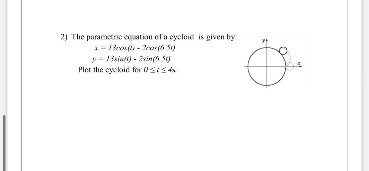 Solved 2) The parametric equation of a cycloid is given by: | Chegg.com