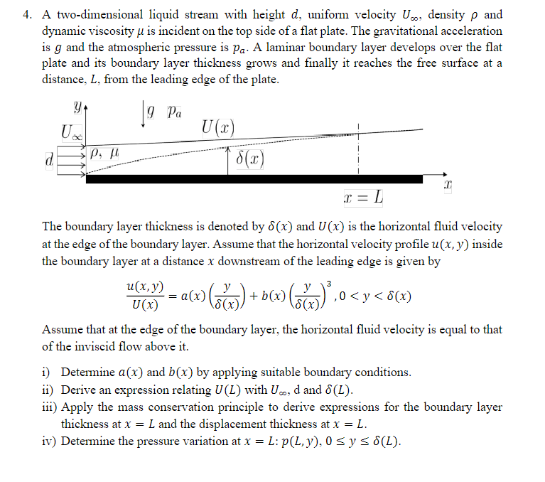 Solved 4. A two-dimensional liquid stream with height d, | Chegg.com