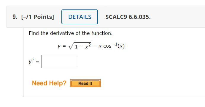 Solved 9. [-/1 Points] DETAILS SCALC9 6.6.035. Find the | Chegg.com