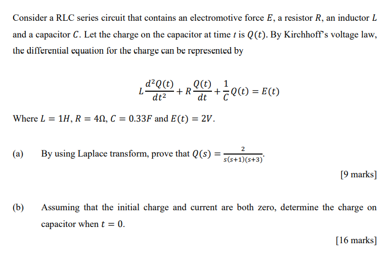 Solved Consider a RLC series circuit that contains an | Chegg.com
