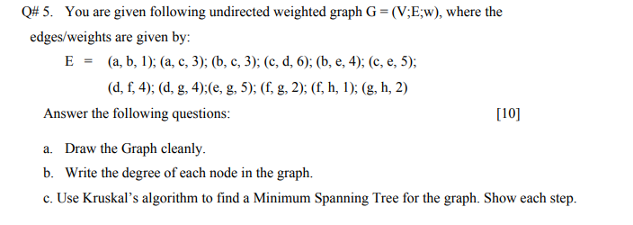Solved Q#5. You are given following undirected weighted | Chegg.com